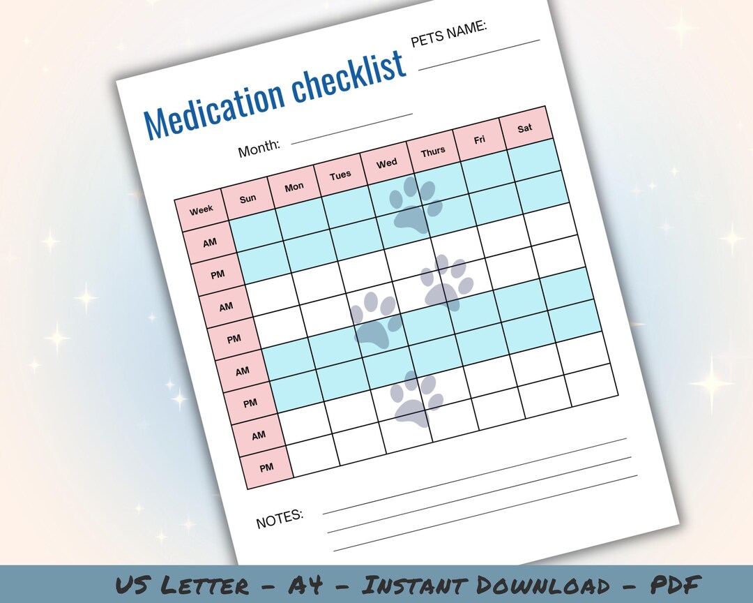Pet Medication Checklist, Monthly Medication Tracker, Pet Medication ...
