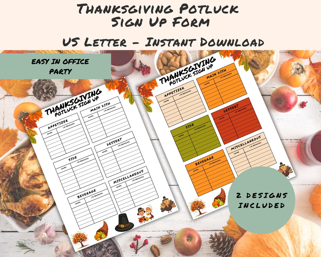Thanksgiving Potluck Sign up Sheet, Friendsgiving Potluck Signup Form ...