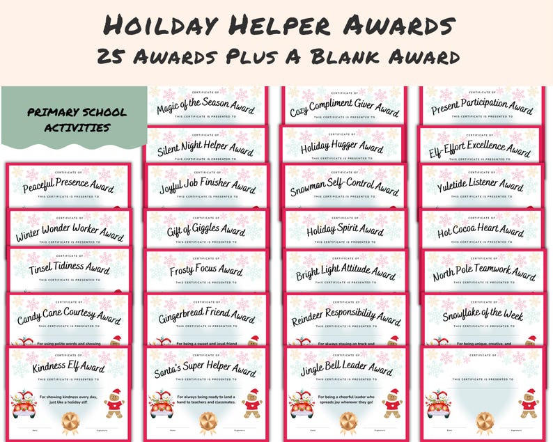 Preschool Award, Kids Certificate, Holiday Helper Award, Student Award ...
