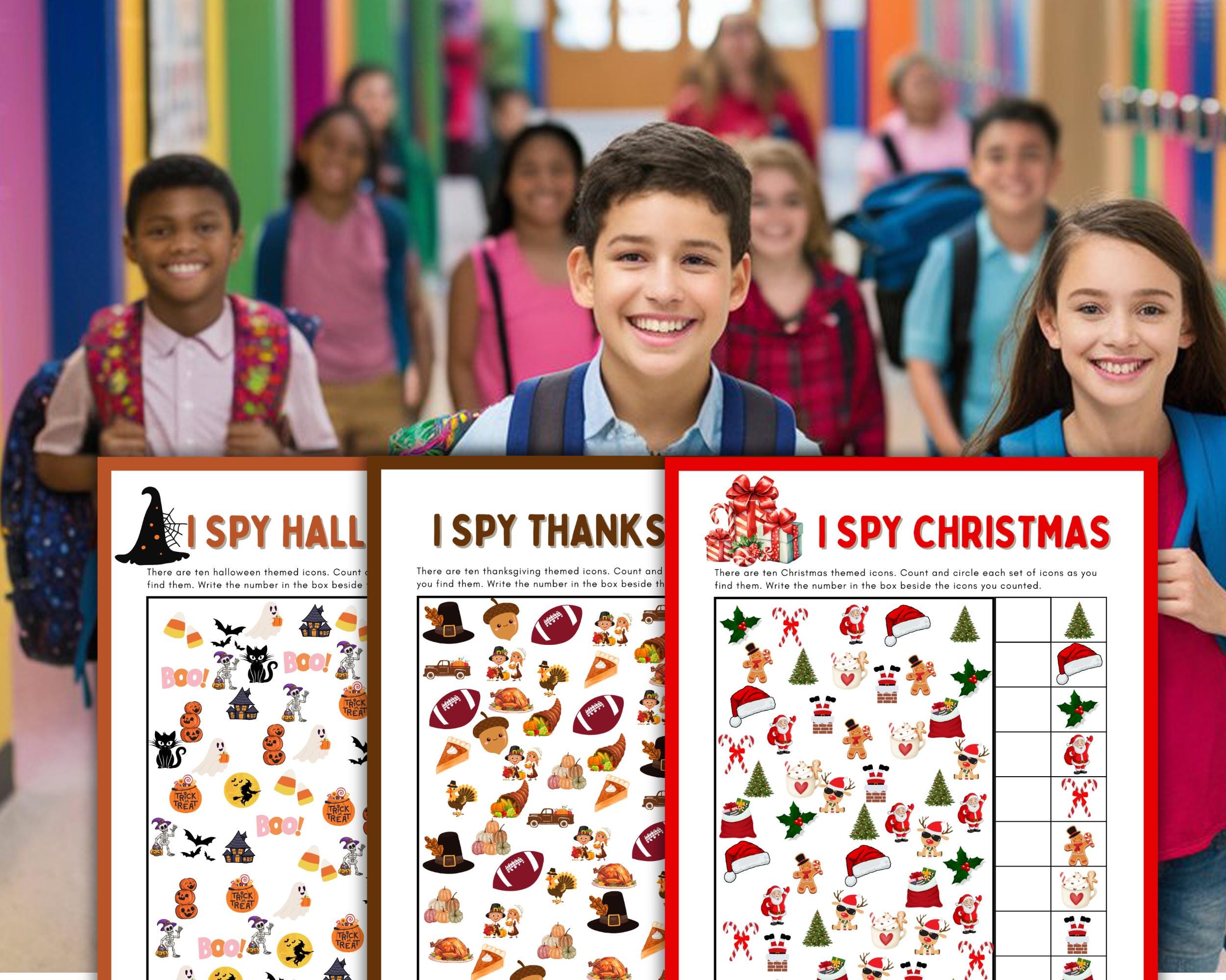 I Spy Game Printable - 3 Page Holiday Bundle | Halloween, Thanksgiving ...