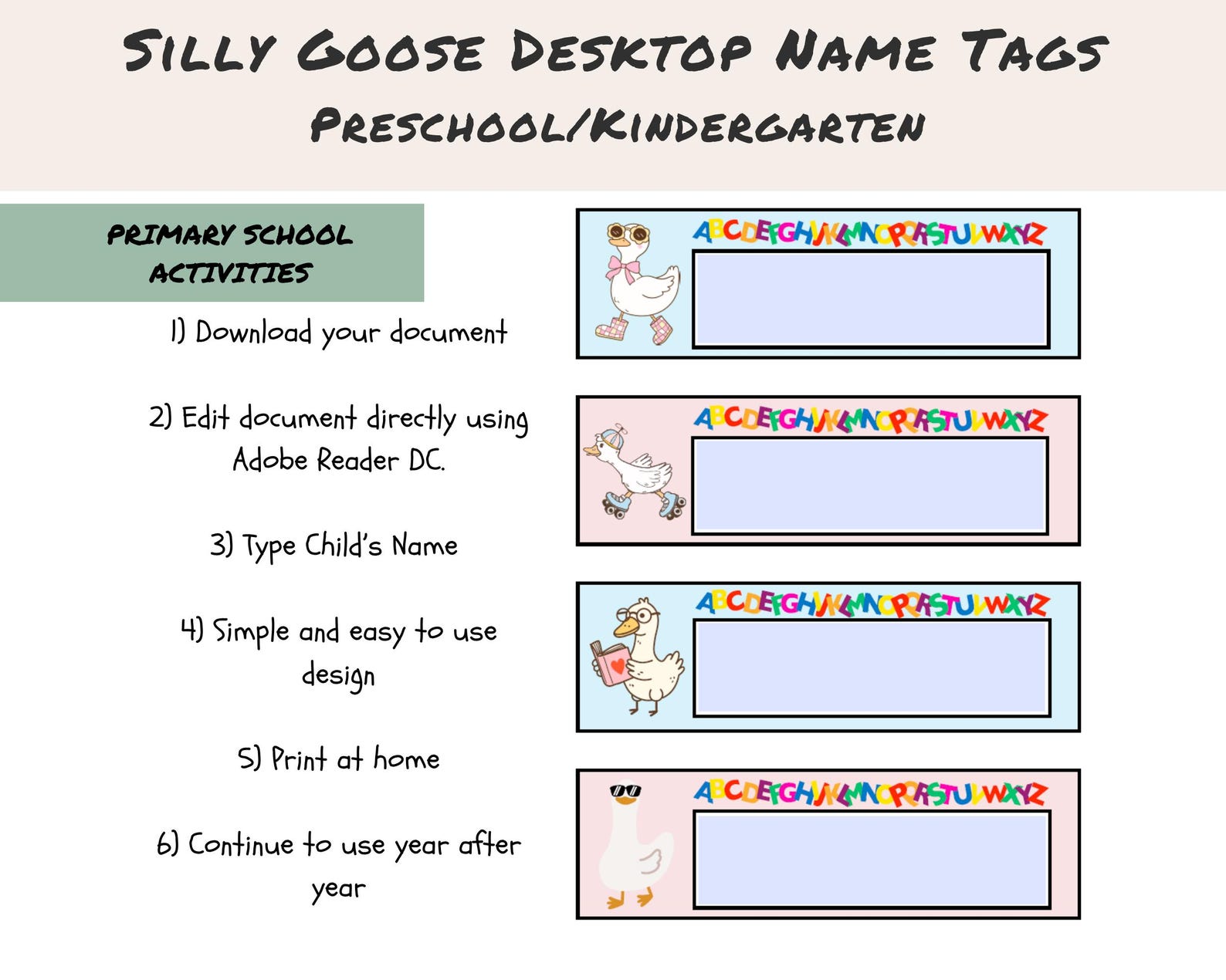 Silly Goose Desktop Name Tag, Silly Goose Desktop Name Plate, Classroom ...