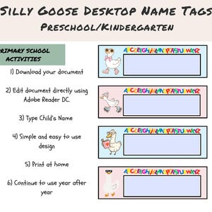 Silly Goose Desktop Name Tag, Silly Goose Desktop Name Plate, Classroom ...