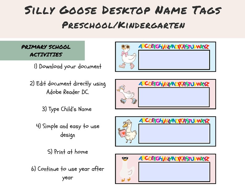Silly Goose Desktop Name Tag, Silly Goose Desktop Name Plate, Classroom ...