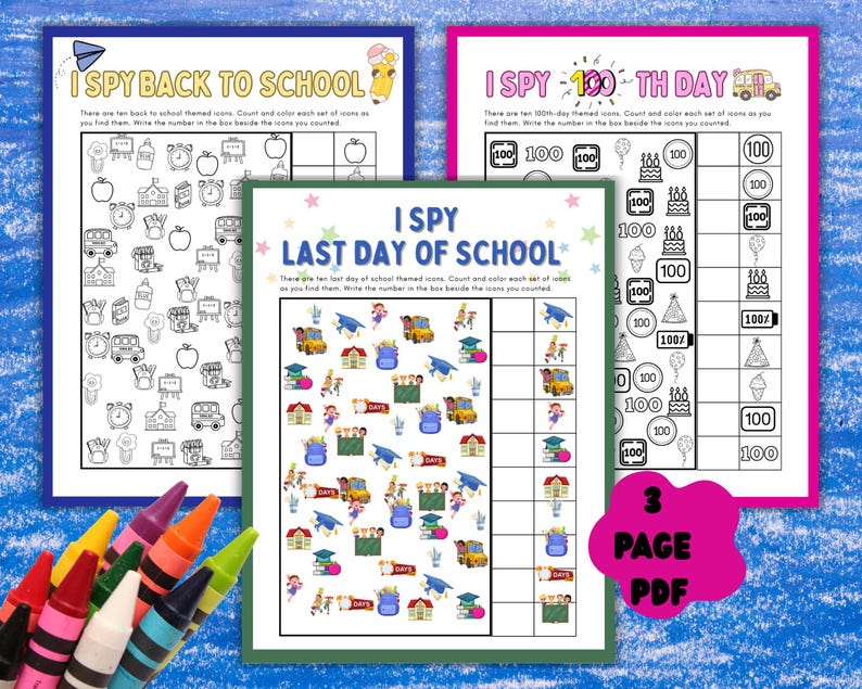 I Spy Game Printable - 3 Page School Year Bundle | Back to School ...