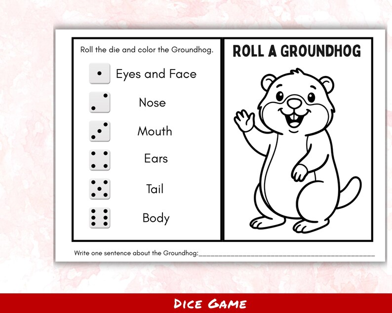 Roll-a-groundhog Dice Game – Printable Groundhog Day Activity,dice Game ...