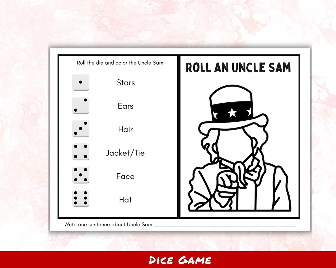 Roll-an-uncle Sam Dice Game – Printable Patriotic Activities, Dice Game ...