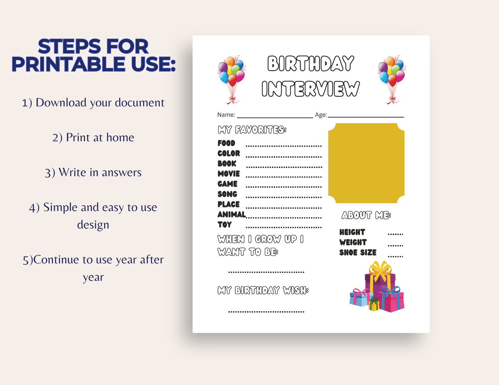 Birthday Interview, Birthday Interview Editable Answers, Birthday ...