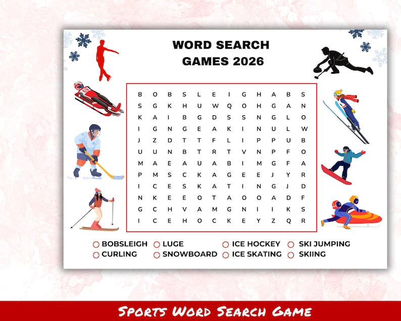 Word Search Game 2026 – Printable Winter Party Games, Word Search ...