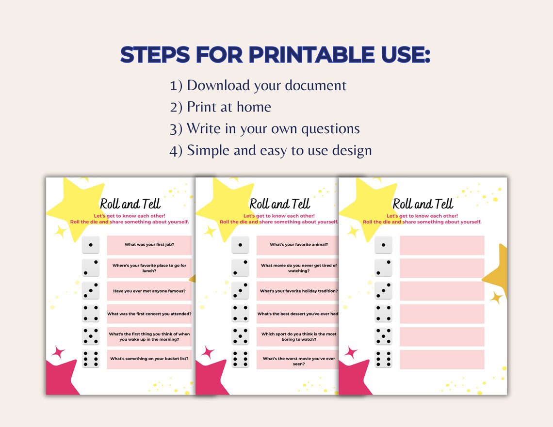 Roll and Tell, Icebreaker Dice Game, Teambuilding, Getting to Know You ...