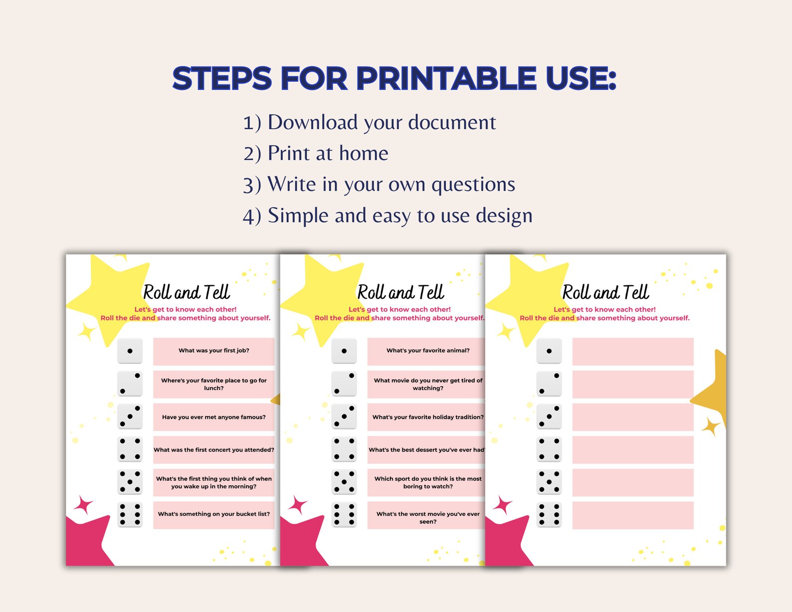 Roll and Tell, Icebreaker Dice Game, Teambuilding, Getting to Know You ...