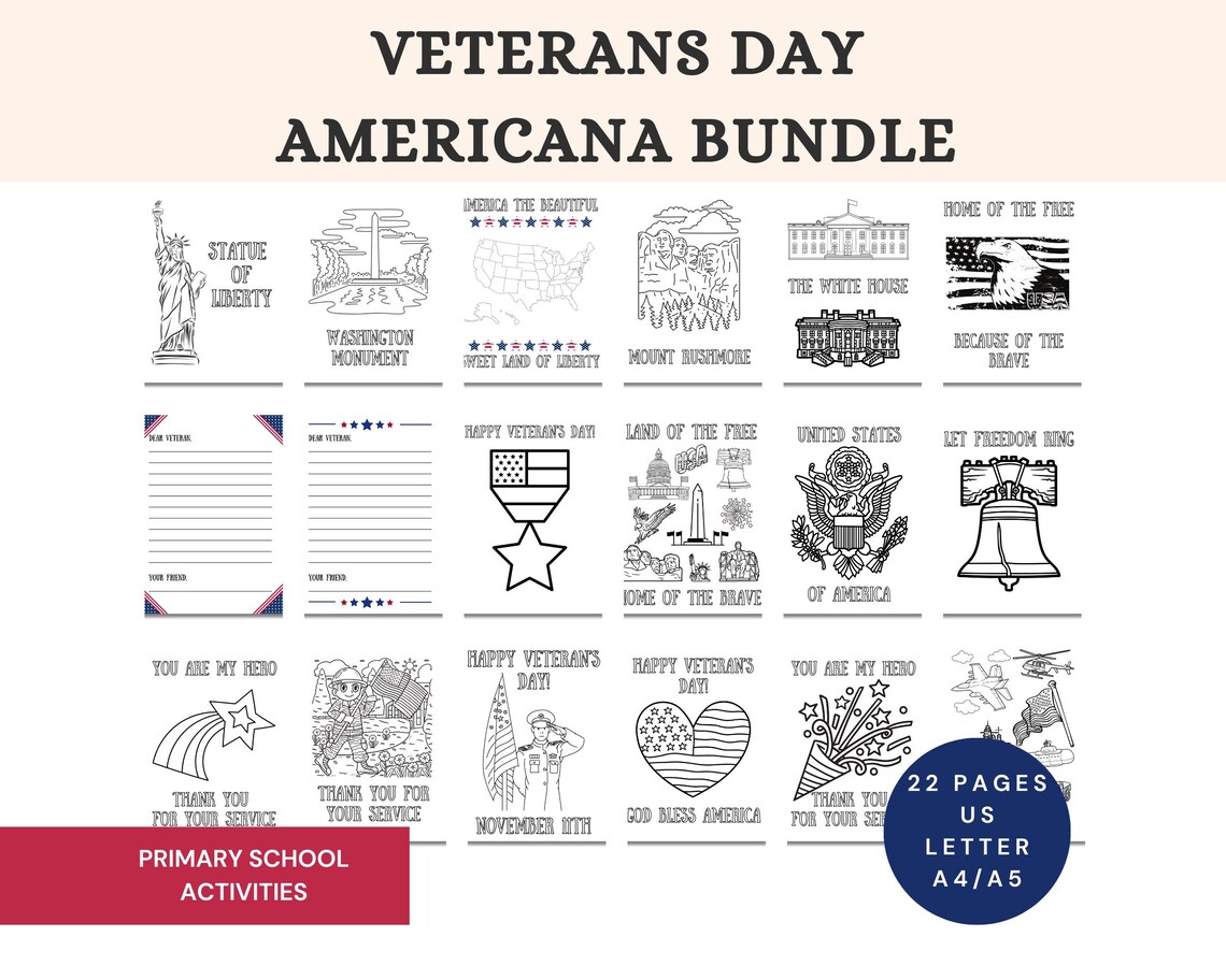 Veterans Day Americana Activity Bundle, Veterans Day/americana Coloring ...