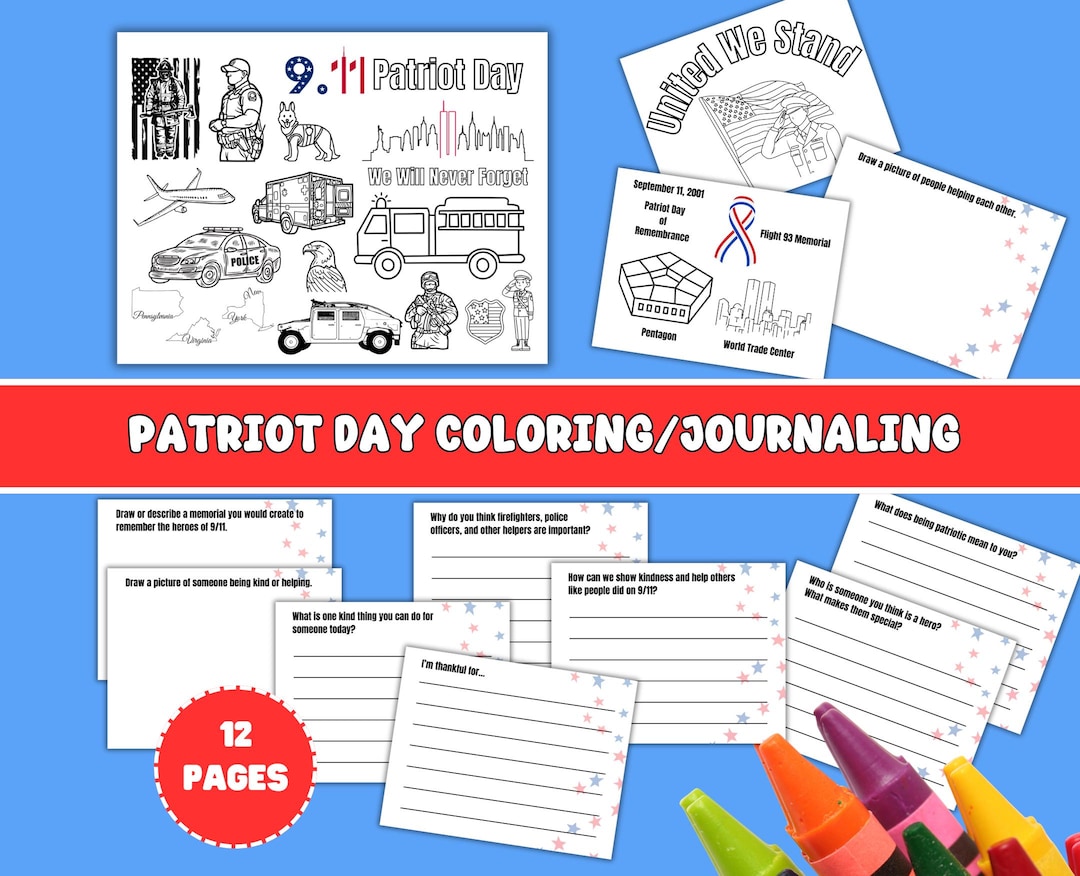Patriot Day Coloring Journaling Pages, Day of Remembrance Activity ...