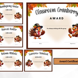 Classroom Award- Thanksgiving Classroom Awards, School Awards for Kids ...
