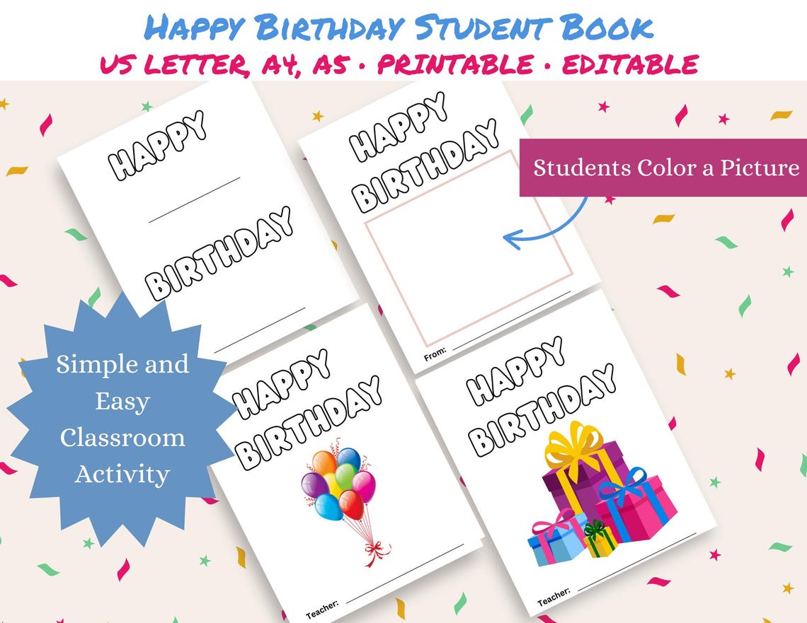Happy Birthday Student Book, Classmate Coloring Pages, Birthday Book ...