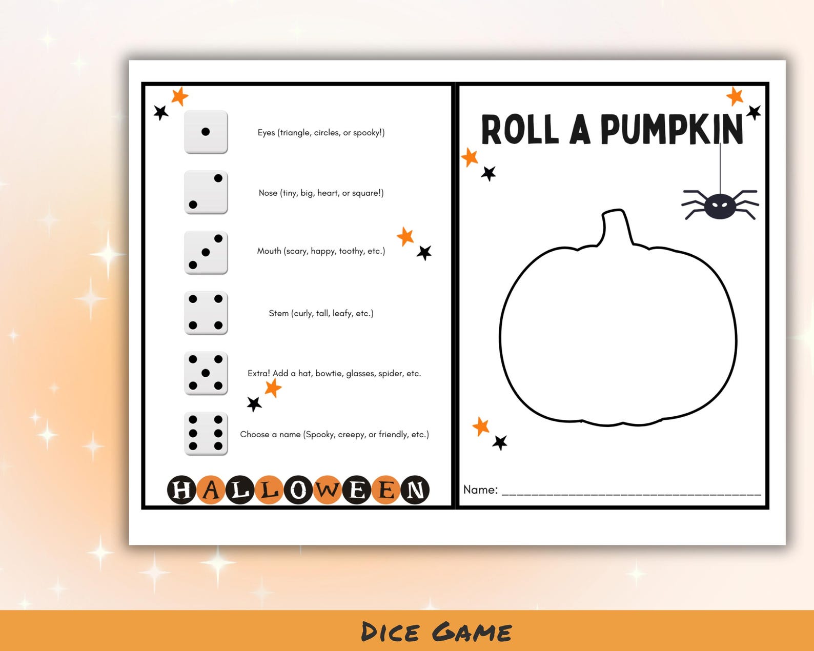 Roll-a-pumpkin Dice Game – Printable Halloween Activity, Halloween ...