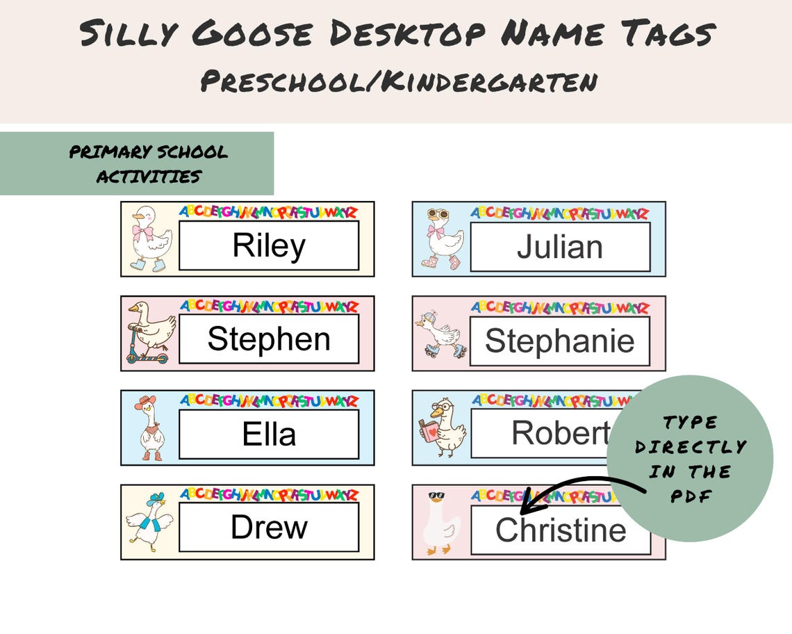 Silly Goose Desktop Name Tag, Silly Goose Desktop Name Plate, Classroom ...