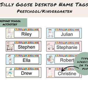 Silly Goose Desktop Name Tag, Silly Goose Desktop Name Plate, Classroom ...
