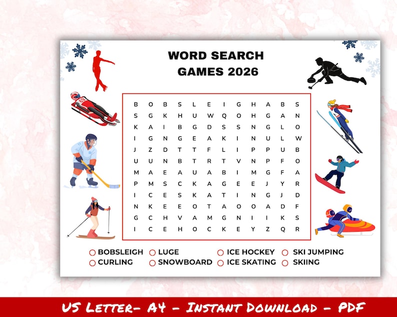 Word Search Game 2026 – Printable Winter Party Games, Word Search ...