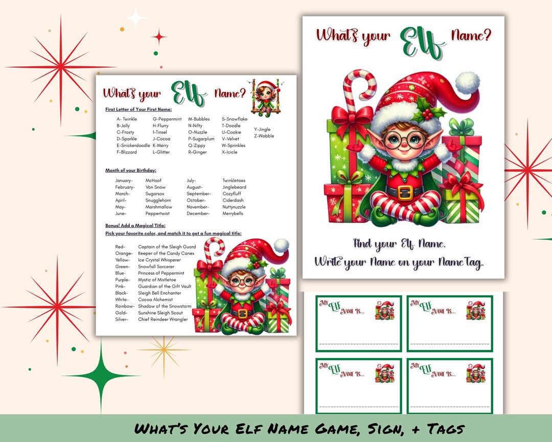 What’s Your Elf Name? Elf Name Tag Game, Friendsmas Party, Icebreaker ...