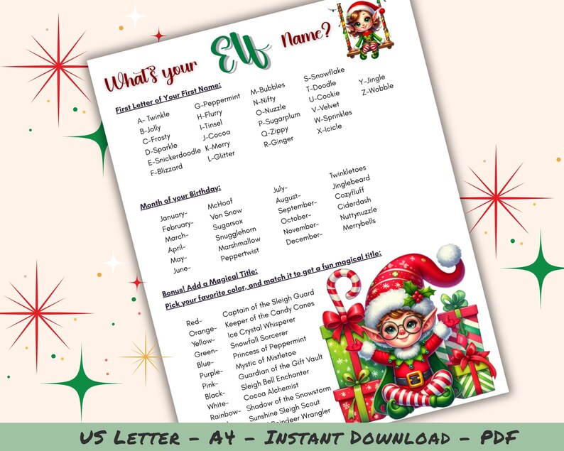 What’s Your Elf Name? Elf Name Tag Game, Friendsmas Party, Icebreaker ...