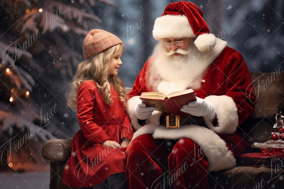 Christmas Santa Reading Book Digital Background, Fine Art Holiday ...