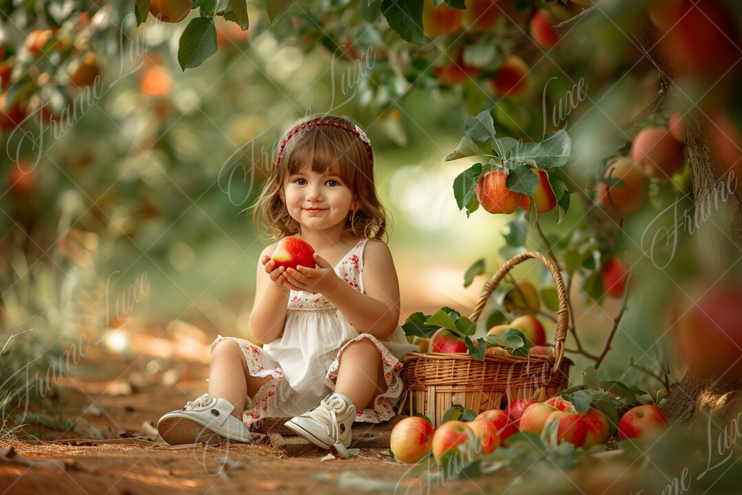 Apple Tree With Basket Digital Background, Summer Autumn Kids Portrait ...