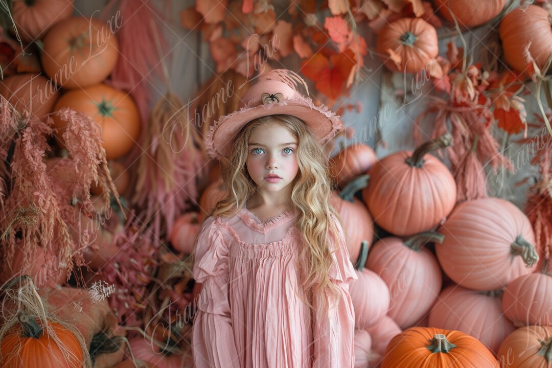 Pink Pumpkin Patch Wall Digital Background, Fall Backdrop, Kids ...