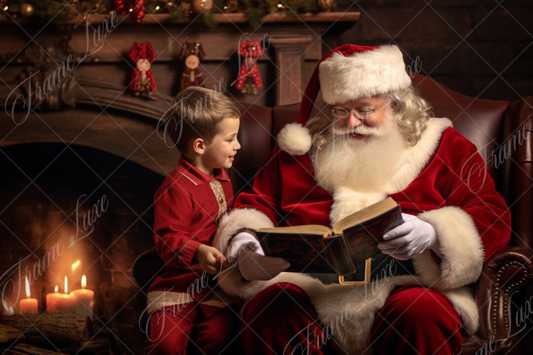 Christmas Santa Reading Book Digital Background, Fine Art Holiday ...