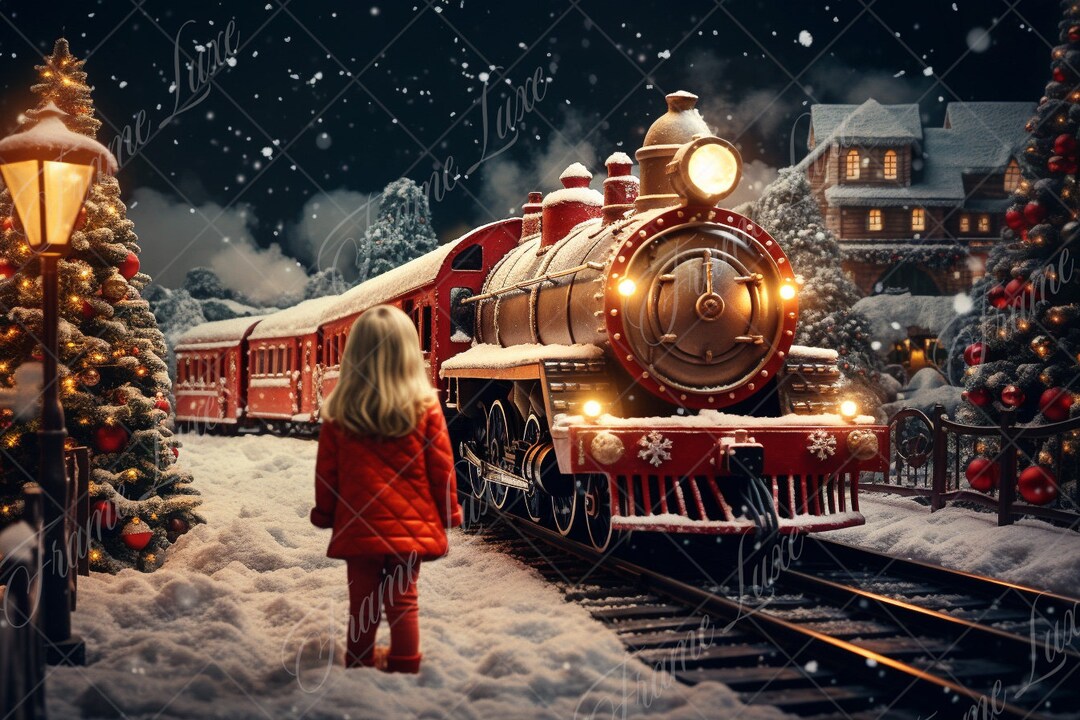 Christmas North Pole Train Digital Background, Fine Art Holiday ...