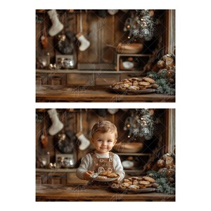 5 Christmas Rustic Kitchen Digital Backgrounds, Fine Art Holiday ...