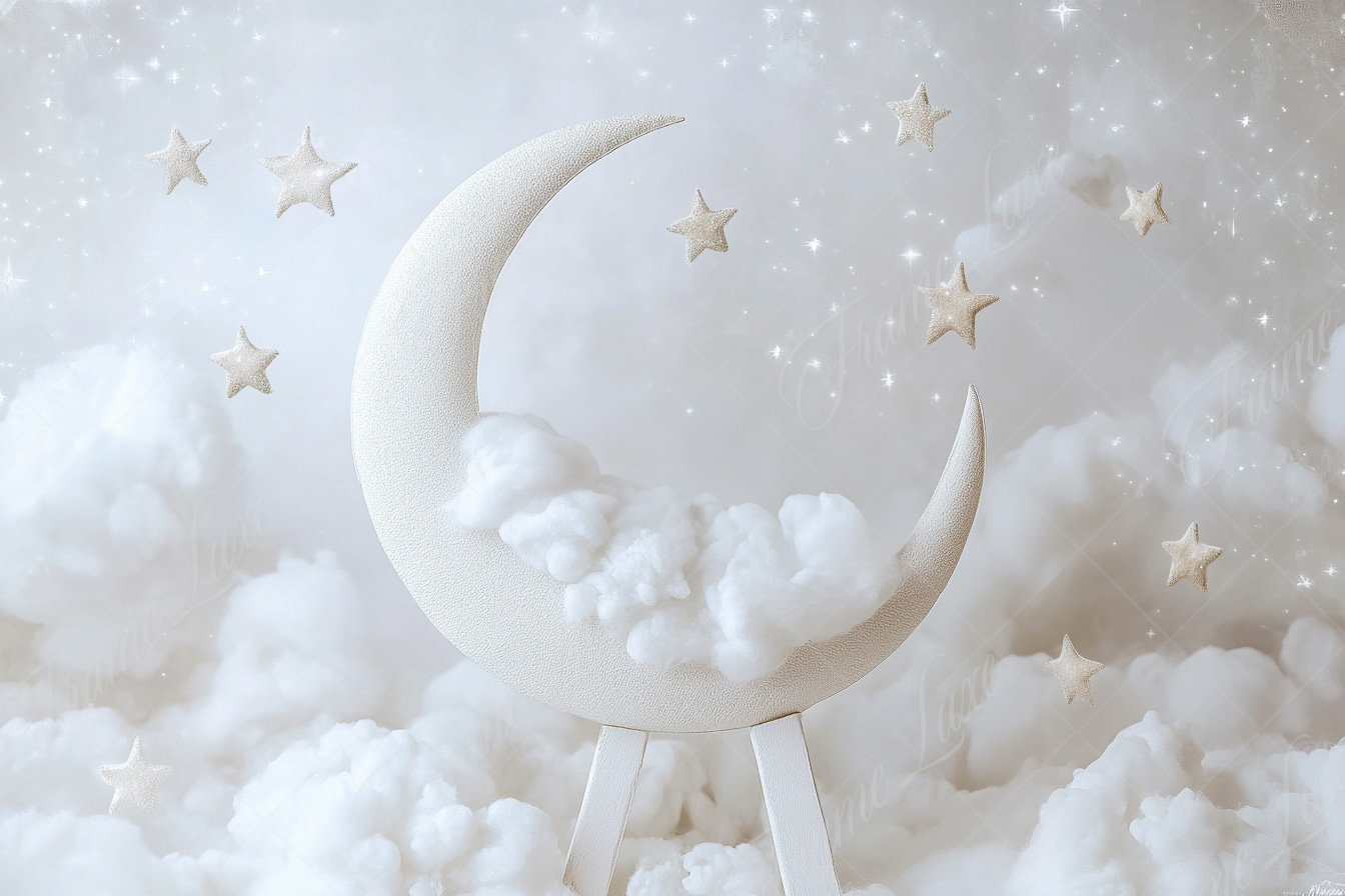 Newborn Digital Backdrop, White Crescent Moon, Baby Boy Girl, Moon Star ...