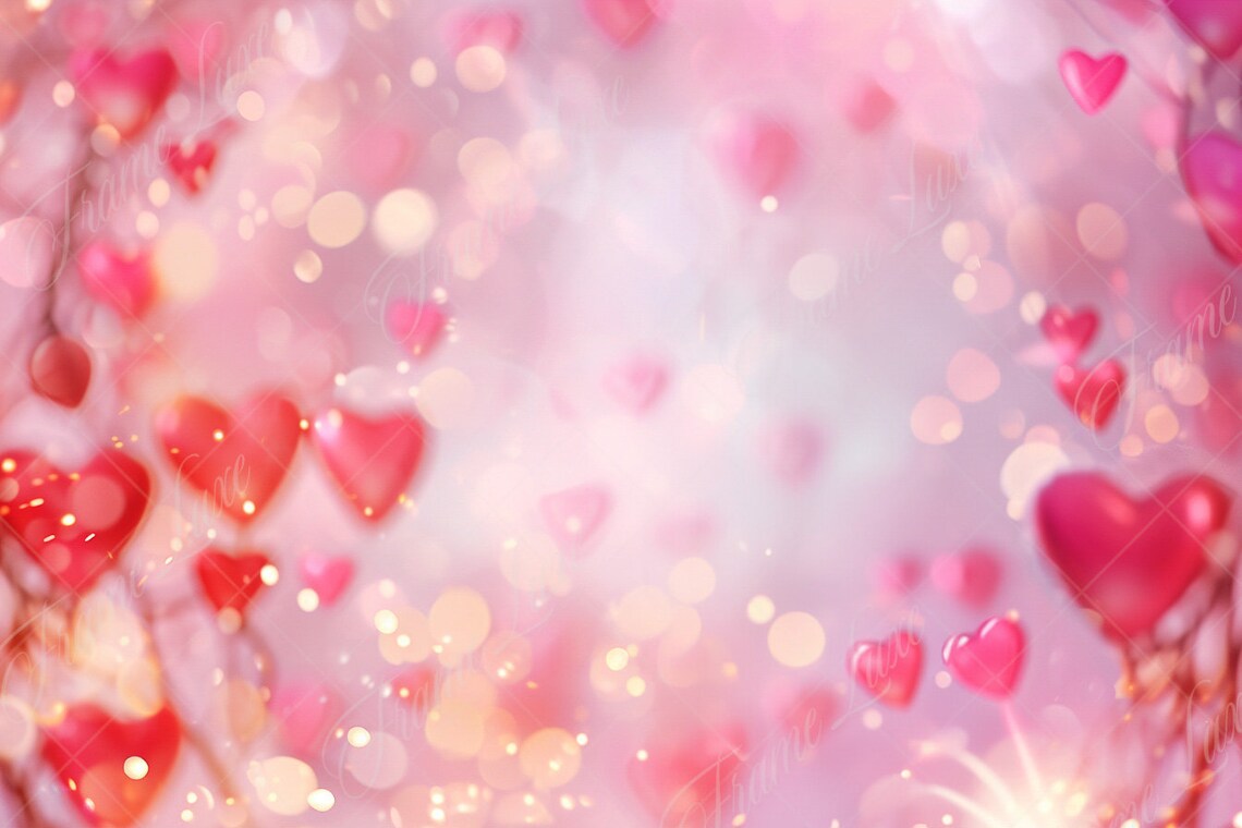 Valentines Pink Heart Bokeh Backdrop Digital Background, Fine Art ...