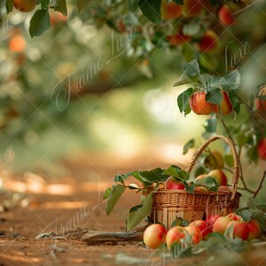 Apple Tree With Basket Digital Background, Summer Autumn Kids Portrait ...