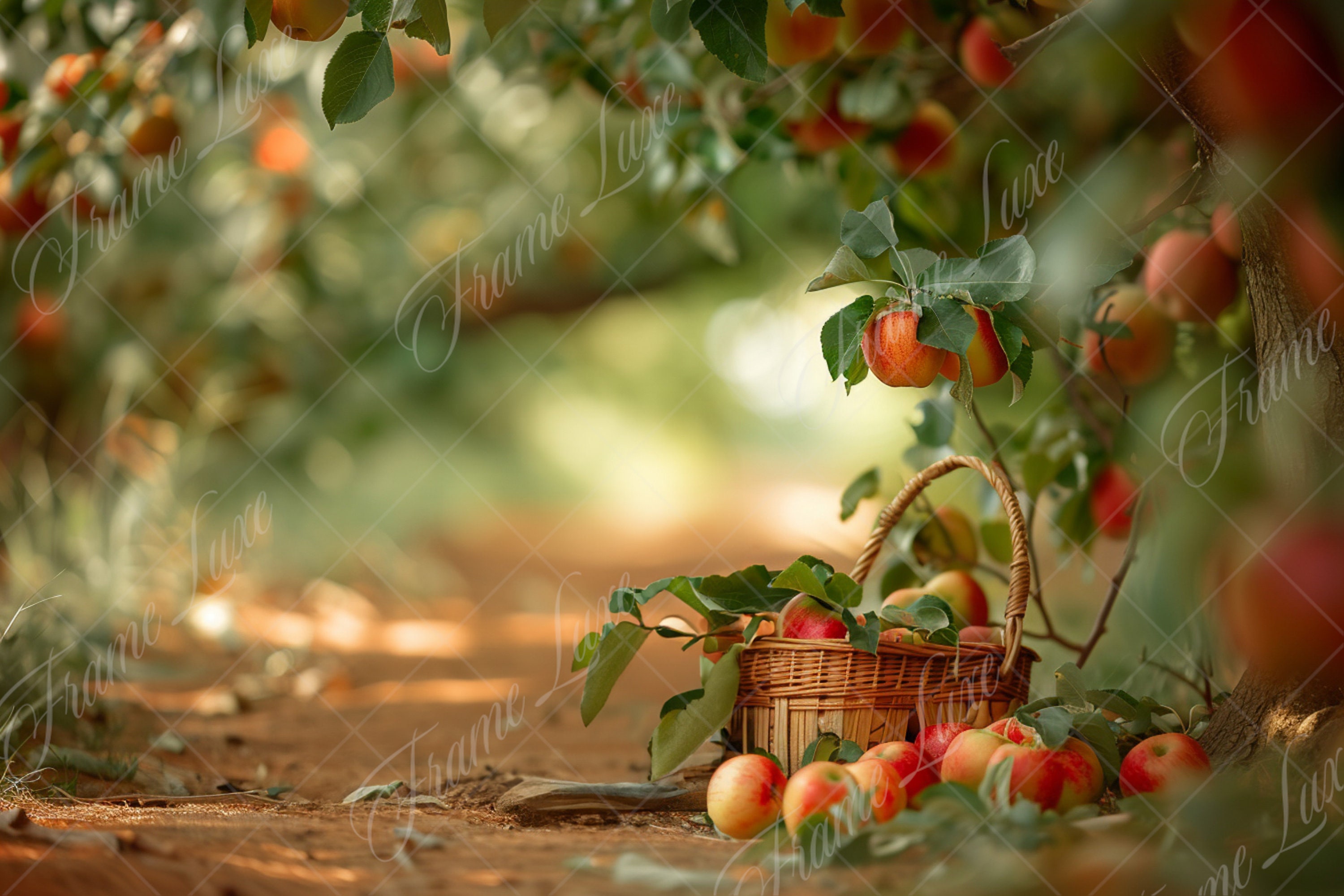 Apple Tree With Basket Digital Background, Summer Autumn Kids Portrait ...