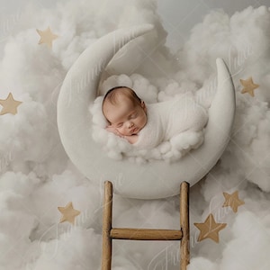 Newborn Digital Backdrop, White Crescent Moon, Baby Boy Girl, Moon Star ...