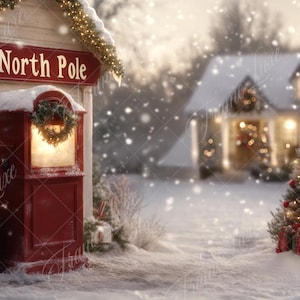 Christmas North Pole Post Digital Background, Fine Art Holiday Snowy ...
