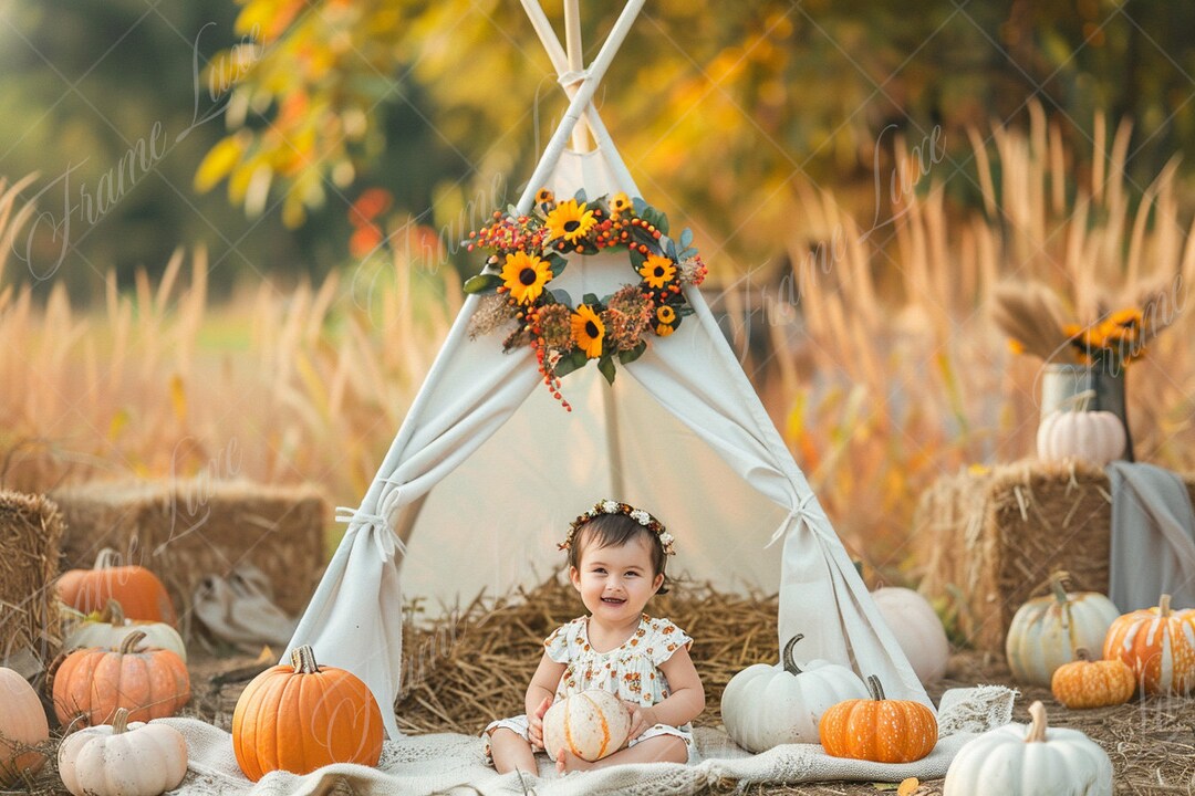 Fall Pumpkins Teepee Tent Digital Background, Children Portrait ...