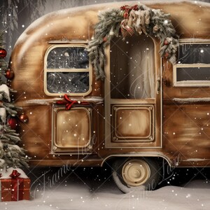 Christmas Retro Camping Van Digital Background, Fine Art Holiday ...
