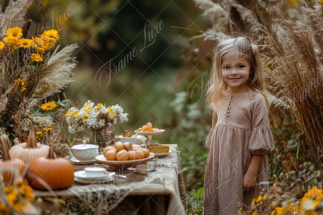 Fall Picnic Tea Party Digital Background, Outdoor Woods, Autumn ...