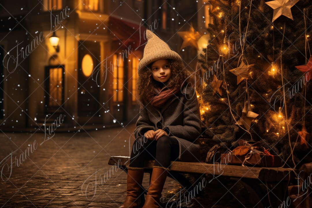 Christmas Eve Night Street Digital Background, Fine Art Holiday ...