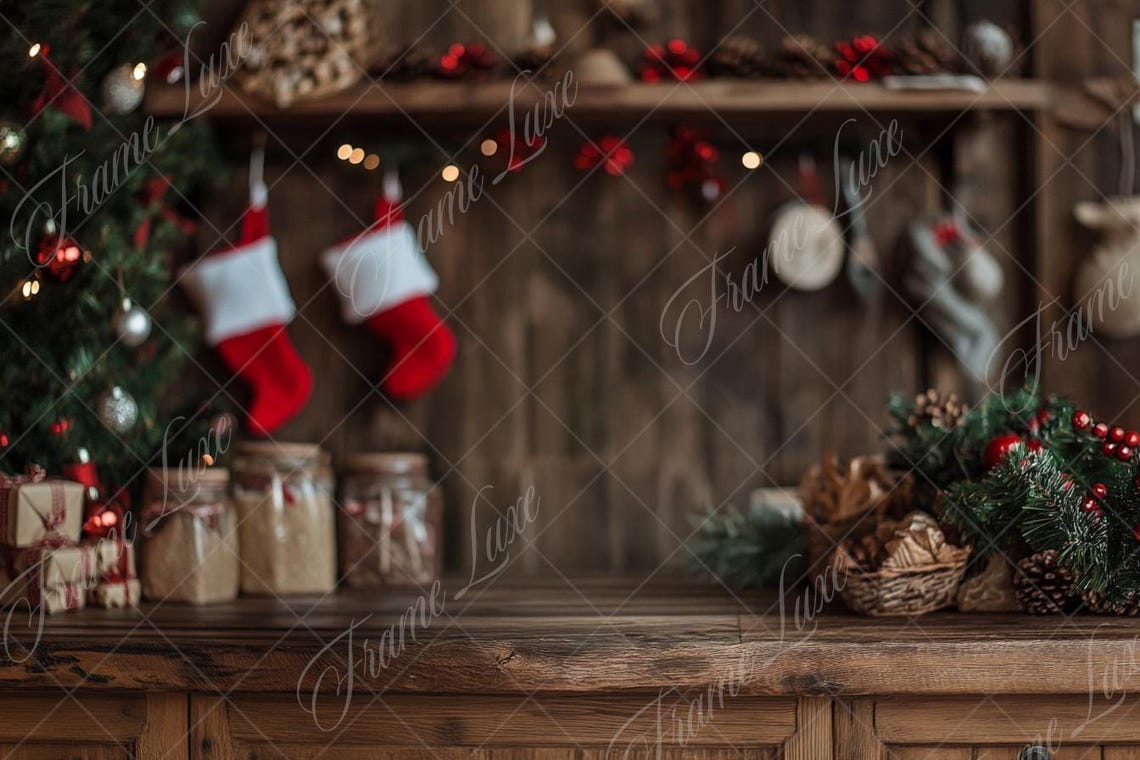 Christmas Rustic Kitchen Digital Background, Fine Art Holiday Portrait ...