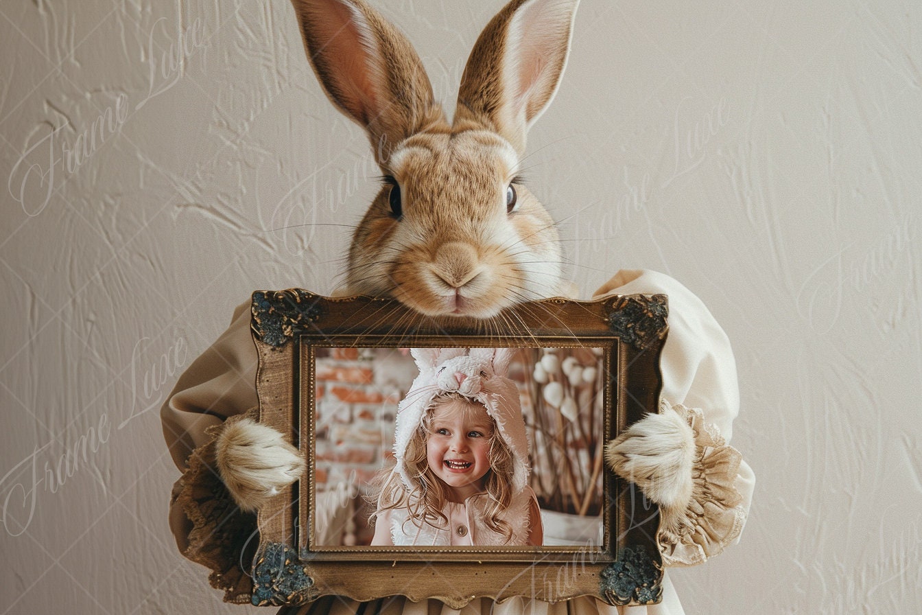 Easter Bunny Photo Frame Overlay PNG, Vintage Frame, Composite Digital ...