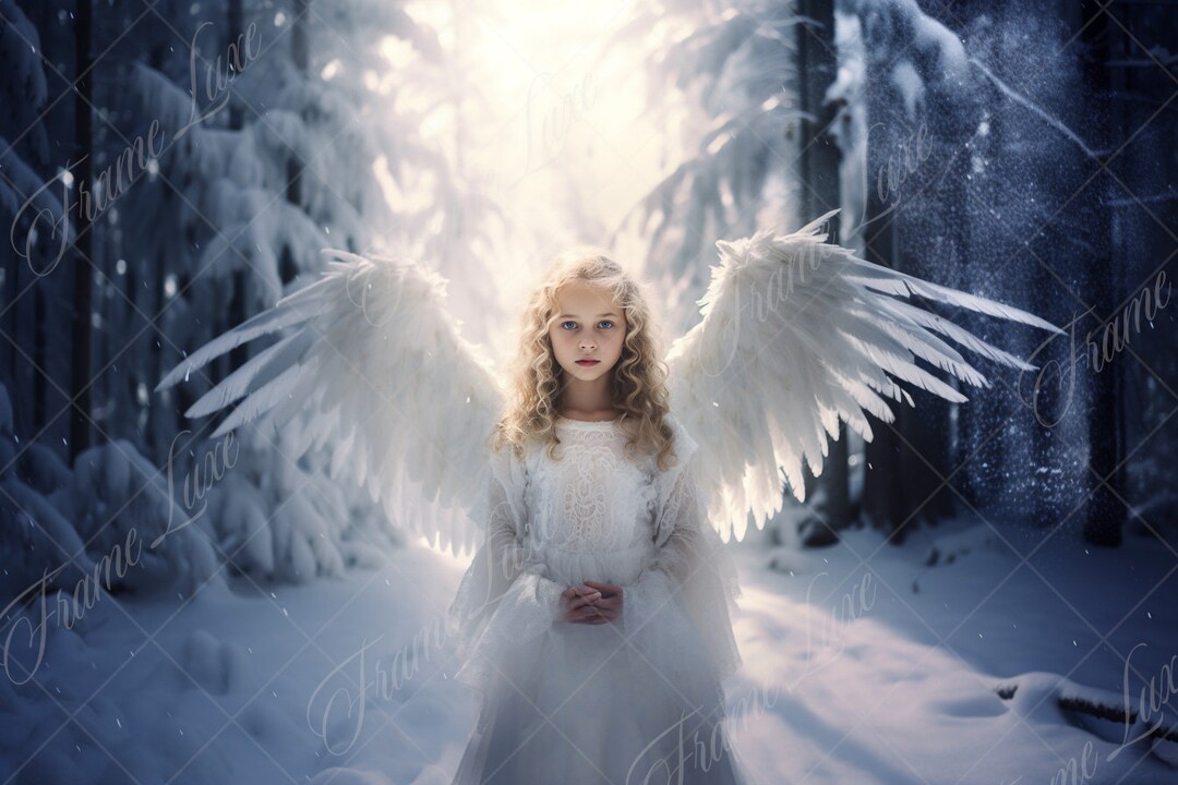 Angel Wings in Winter Forest Digital Background, Fine Art Holiday ...