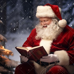 Christmas Santa Reading Book Digital Background, Fine Art Holiday ...