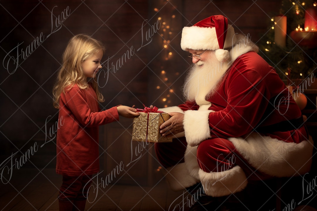 Christmas Santa Giving Gift Box Digital Background, Fine Art Holiday ...