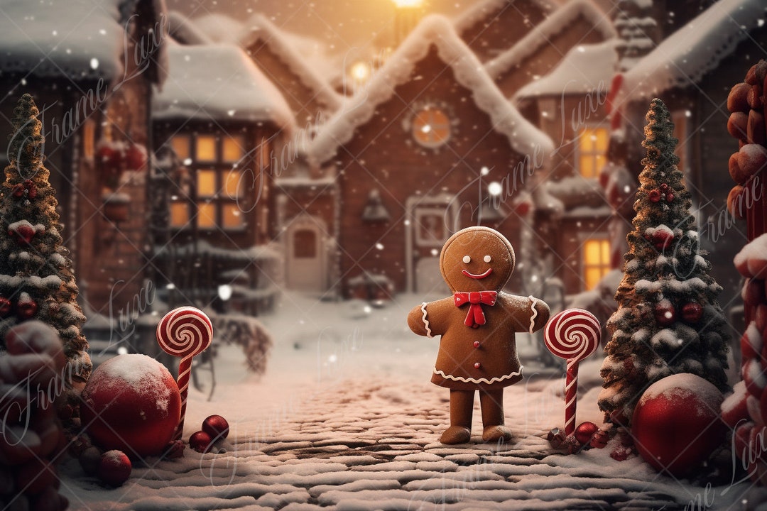 Christmas Gingerbread Man Digital Background, Fine Art Holiday Portrait ...