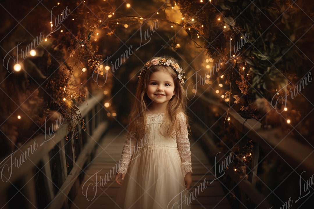 Whimsical Fairy Light Bridge Digital Backdrop, Enchanting Garden, Soft ...