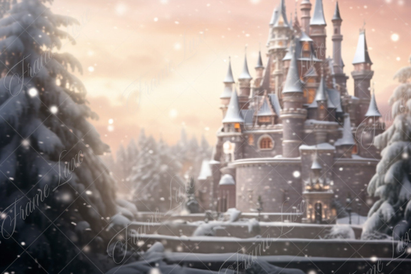 Winter Princess Castle Digital Backdrop, Enchanting Wonderland for ...