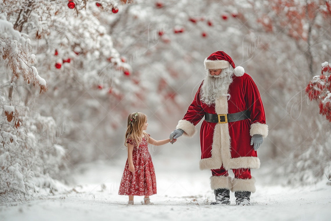 Christmas Santa in Snowy Woods Digital Background, Fine Art Holiday ...