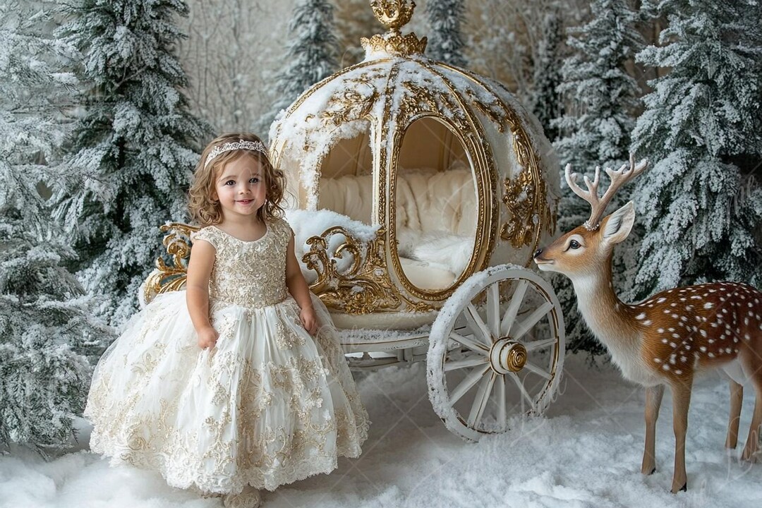Princess Cart in Winter Woods Digital Background, Fine Art Holiday ...